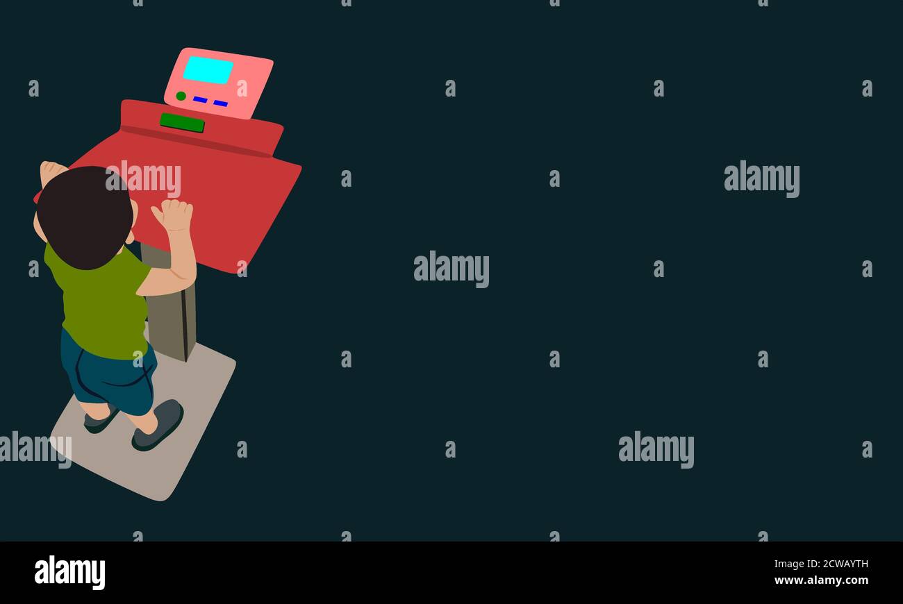 A cute little boy measuring weight on machine isolated cartoon kid at ...