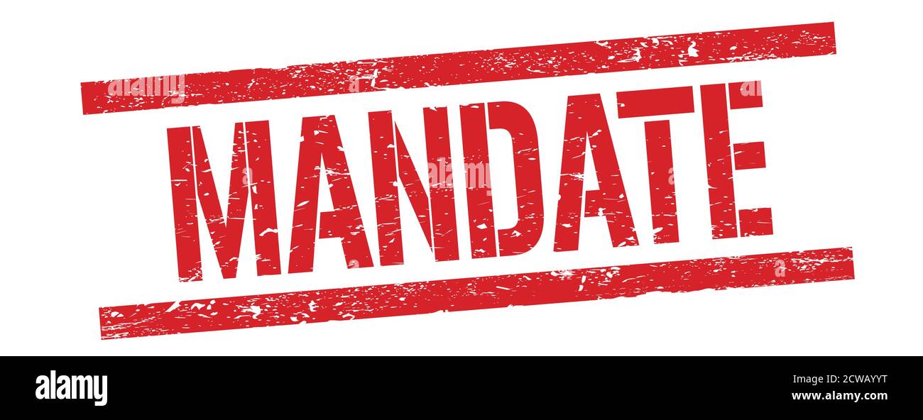 MANDATE text on red grungy rectangle stamp sign Stock Photo - Alamy