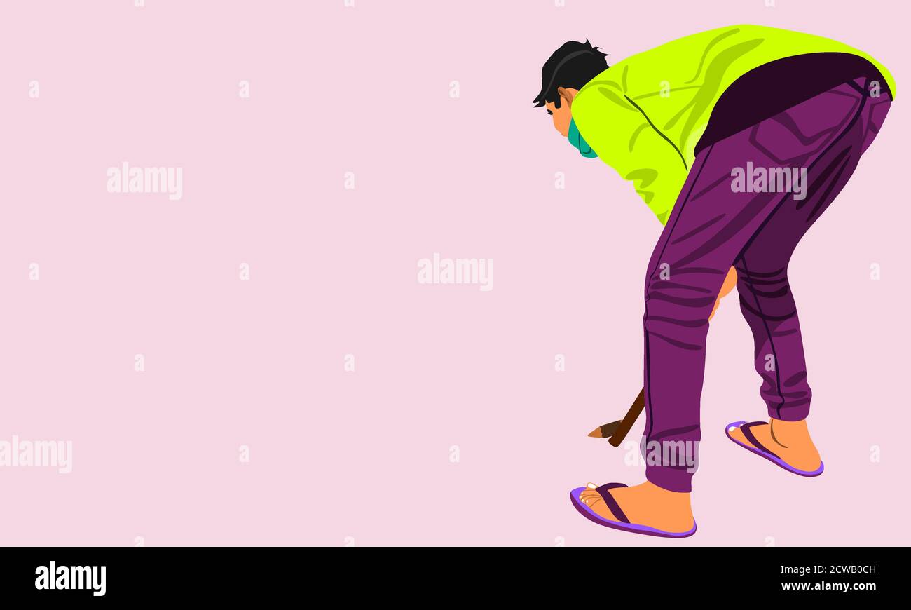 An indian village boy cartoon playing Gilli Danda alone on light ...