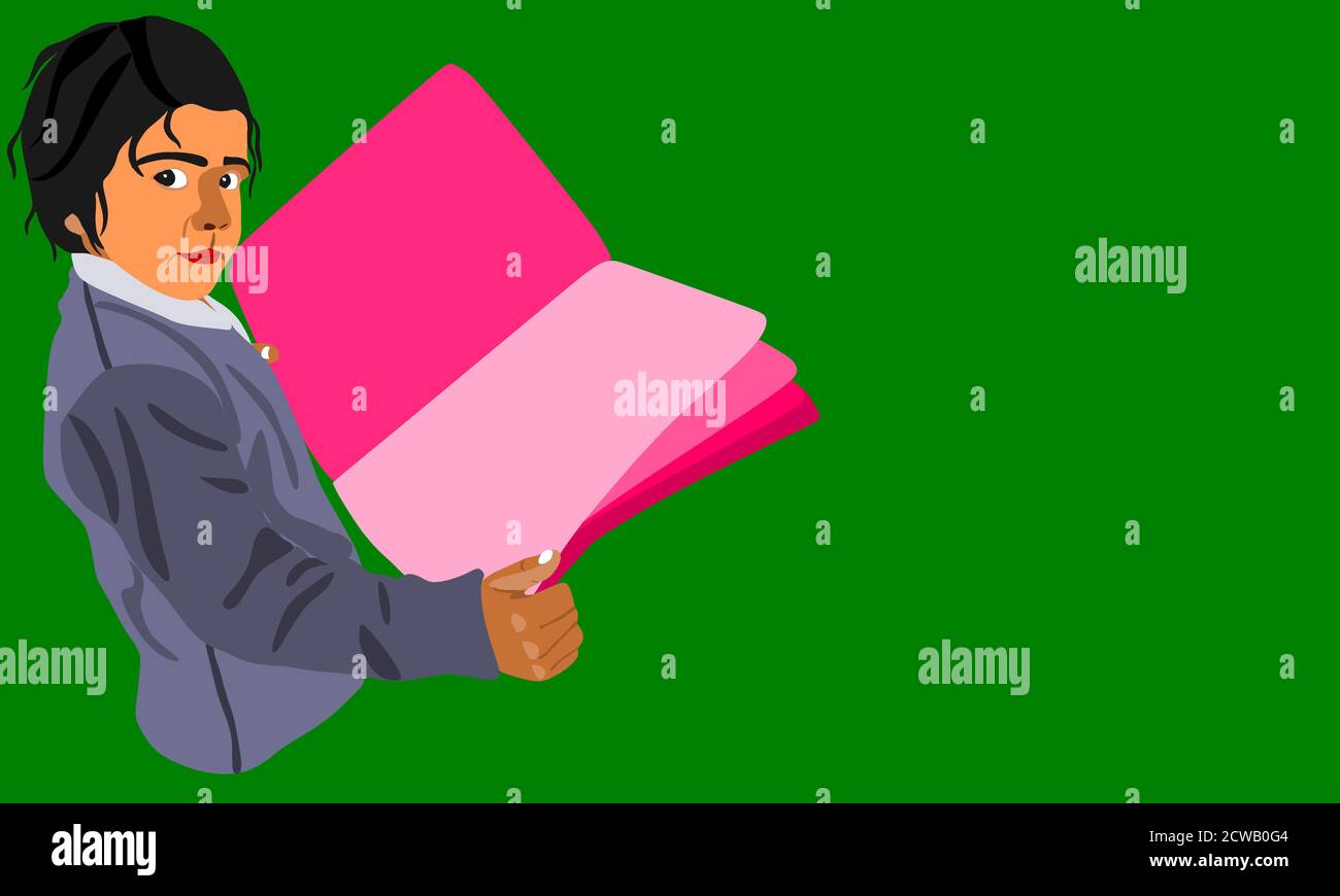 An indian village school kid girl cartoon holding text book isolated on ...