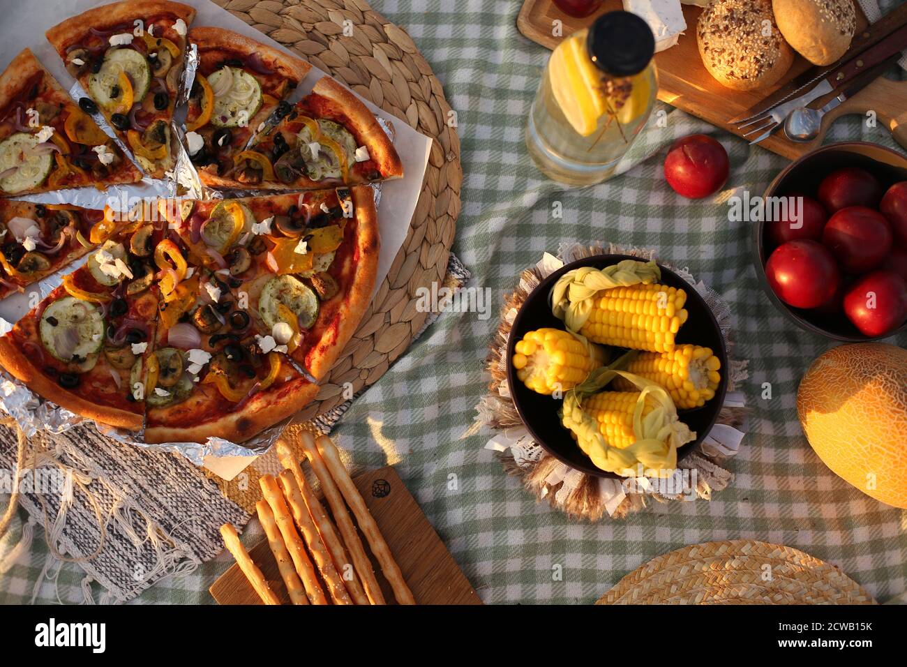 picknick with food and fruits outdoors in nature Stock Photo - Alamy
