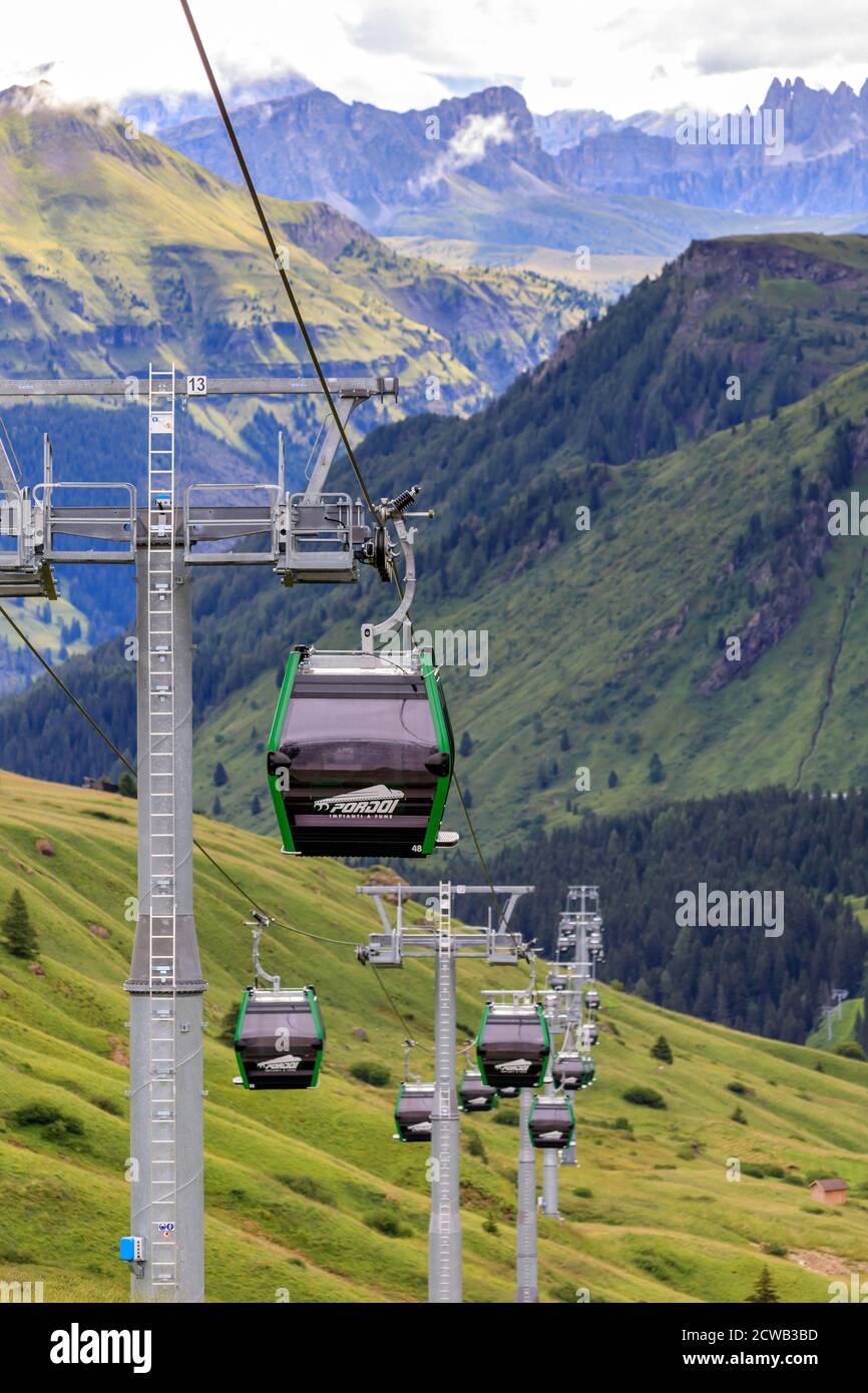 Belluno, Italy - August 4, 2020: The cable car of Passo Pordoi in Val ...