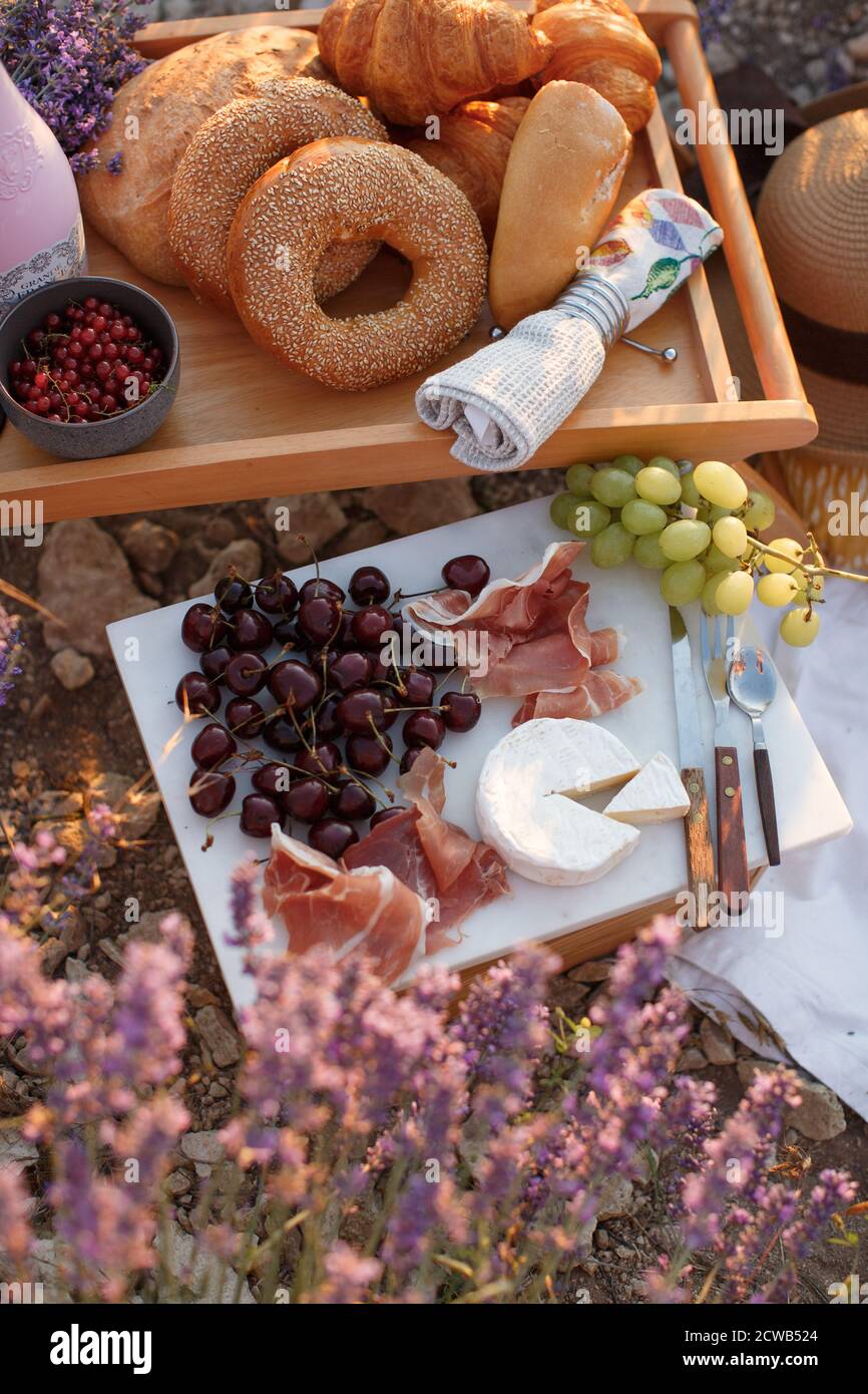 picknick with food and fruits outdoors in nature Stock Photo - Alamy
