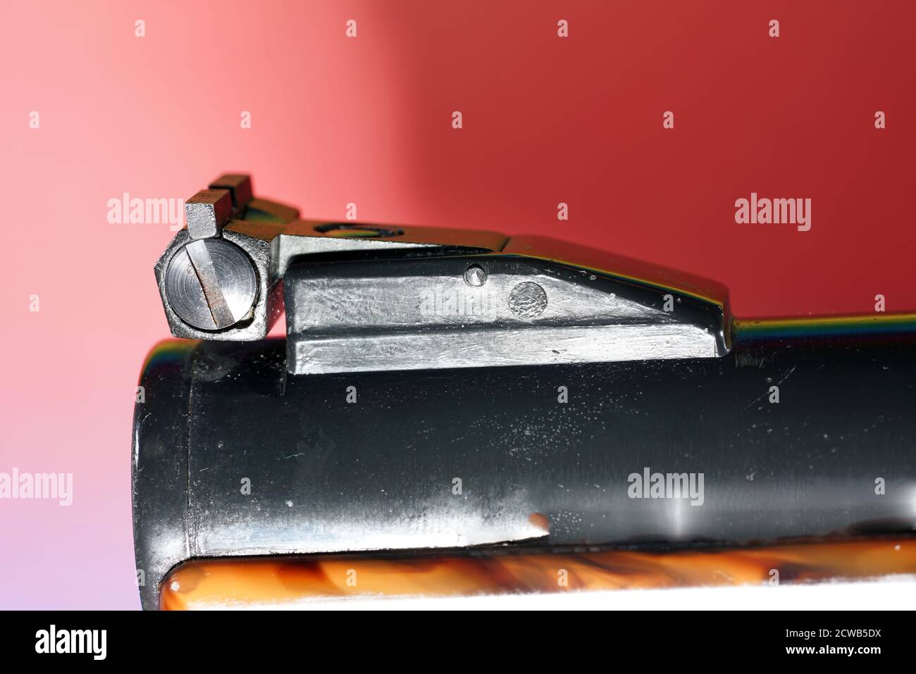Selective focus shot of the aiming device on a pistol Stock Photo - Alamy
