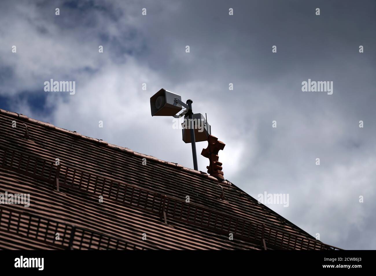 Low angle shot of loudspeakers and siren system on a roof Stock Photo ...