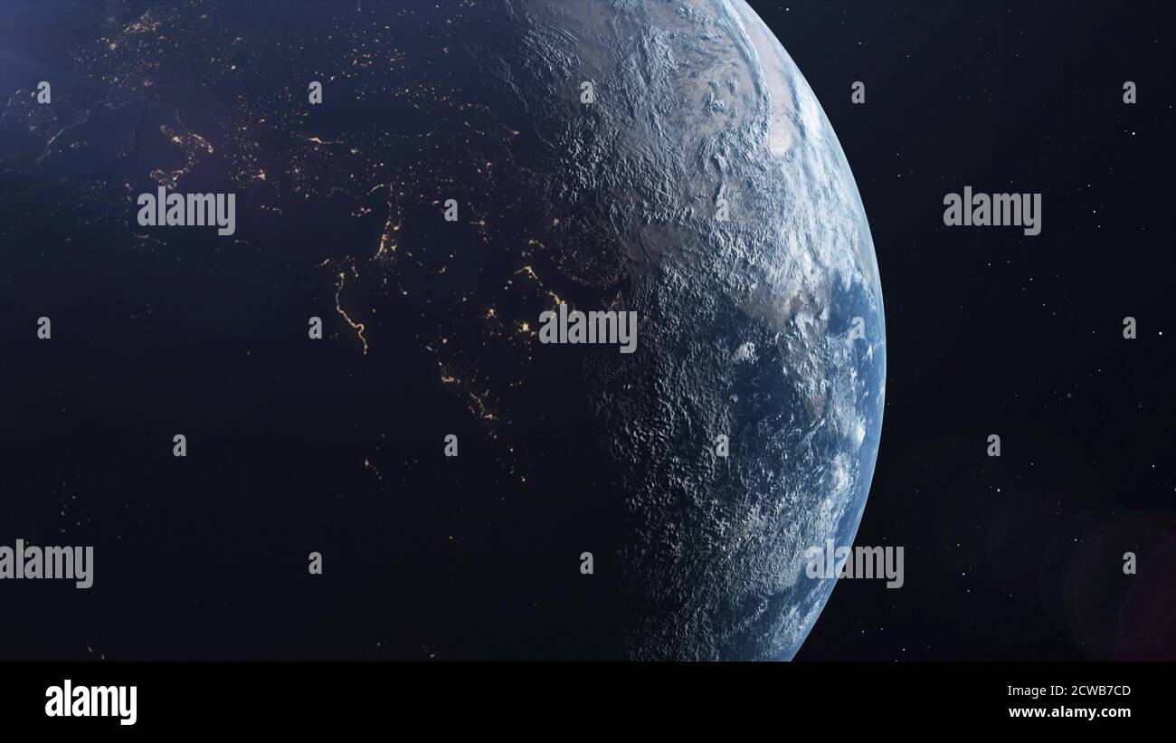 Realistic earth with night lights from space. 3d illustration Stock ...