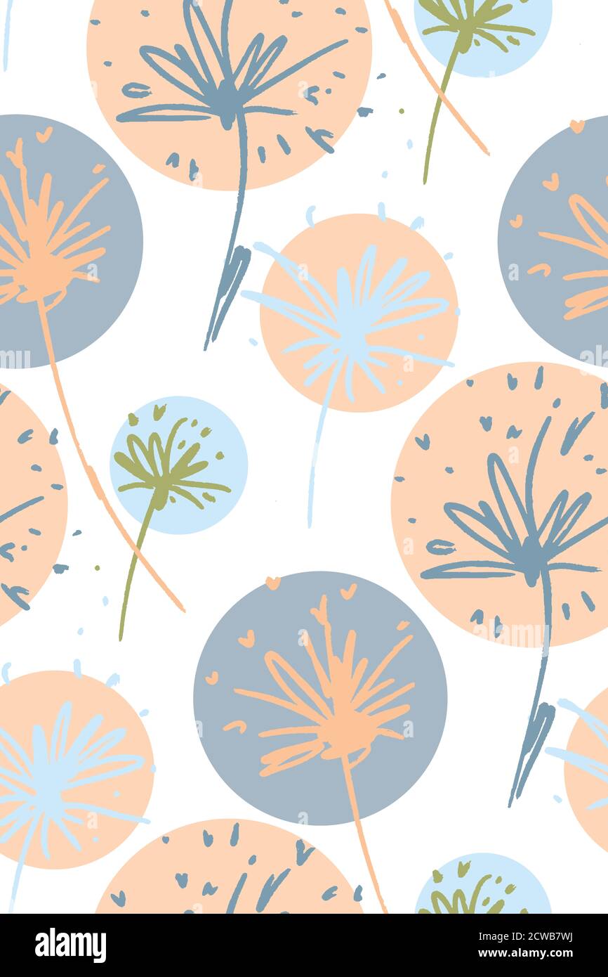 Seamless dandelion pattern, floral design background hand drawn ...