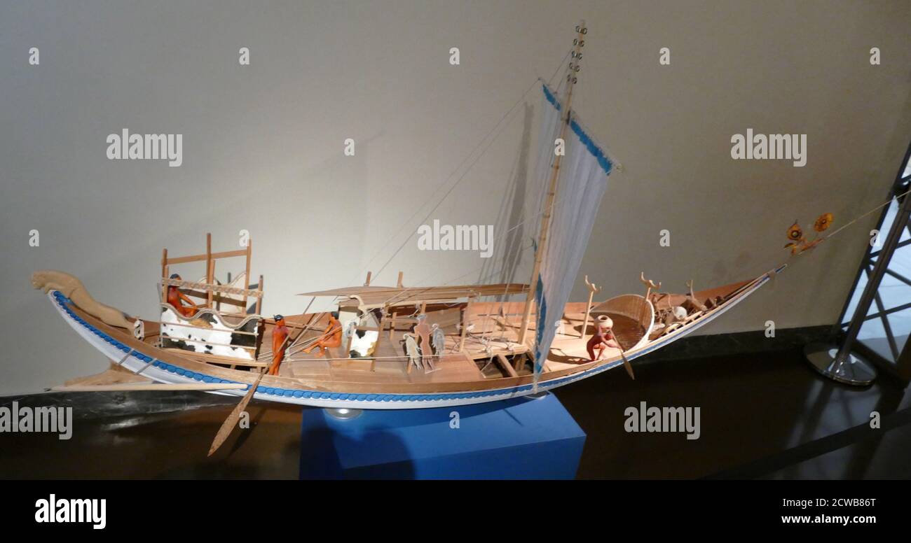 Model of an ancient Egyptian ship which was propelled by rowing Stock ...