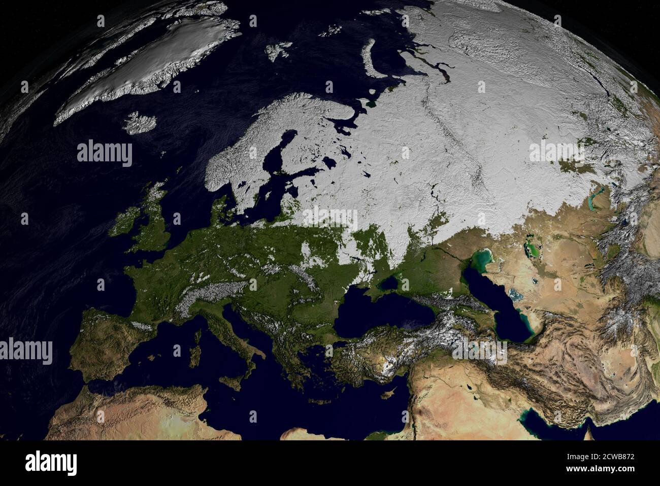 Photograph showing Europe during the winter of 2001-02 from space Stock ...