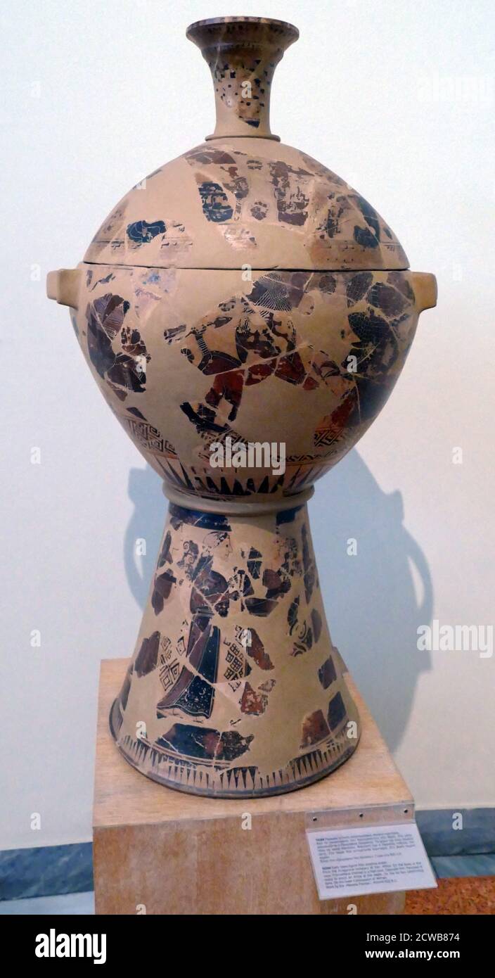 Early black-figure Attic skyphos-krater depicting Prometheus chained to ...