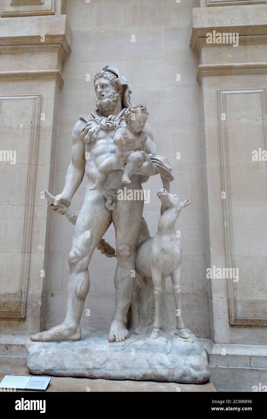 Marble statue depicting Hercules carrying his son Telephus Stock Photo ...