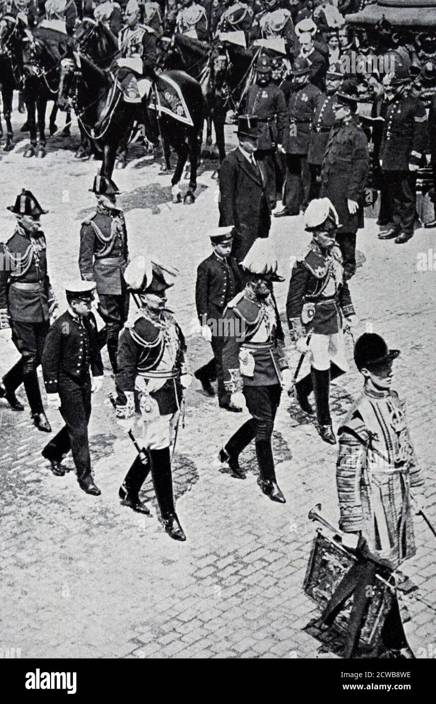 Photograph of King George V walking behind the coffin of his father ...