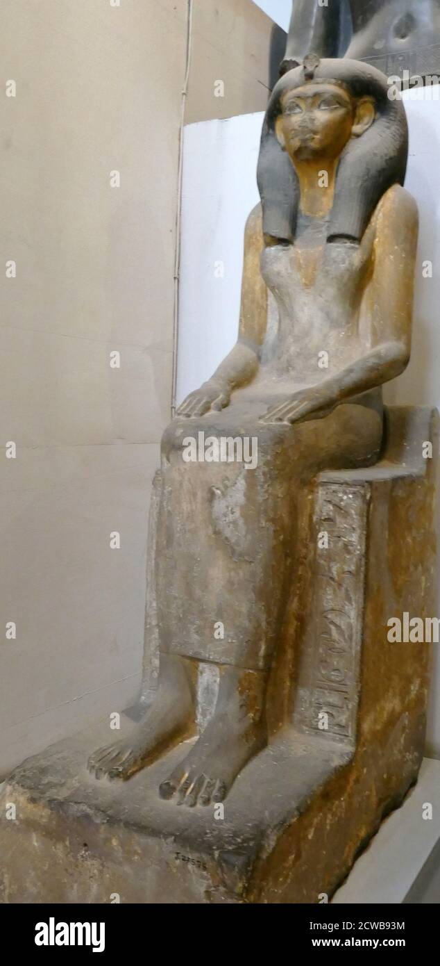 Painted sandstone statue of Queen Mut-Nofret, mother of King Tutmosis ...