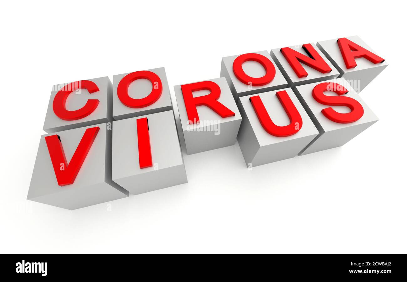 Word Corona virus on cubes isolated on white background. 3d rendering ...