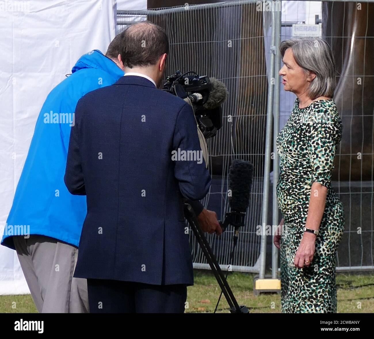 Elizabeth Saville Roberts giving a media interview, after parliament ...
