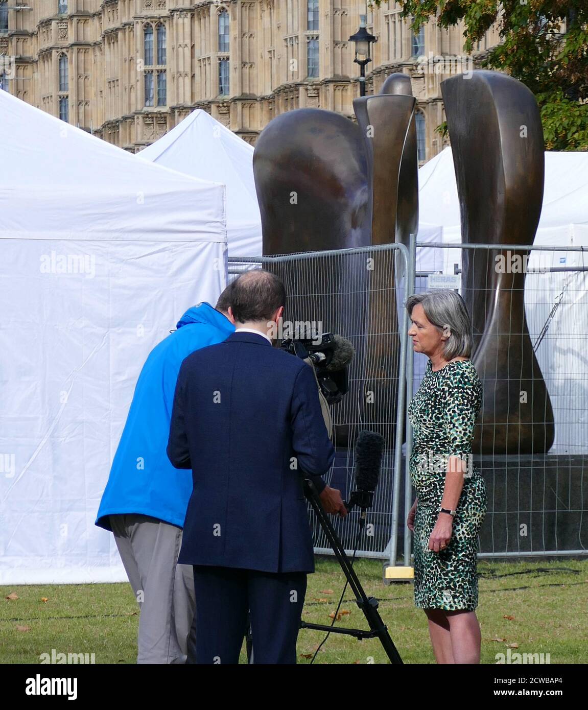 Elizabeth Saville Roberts giving a media interview, after parliament ...