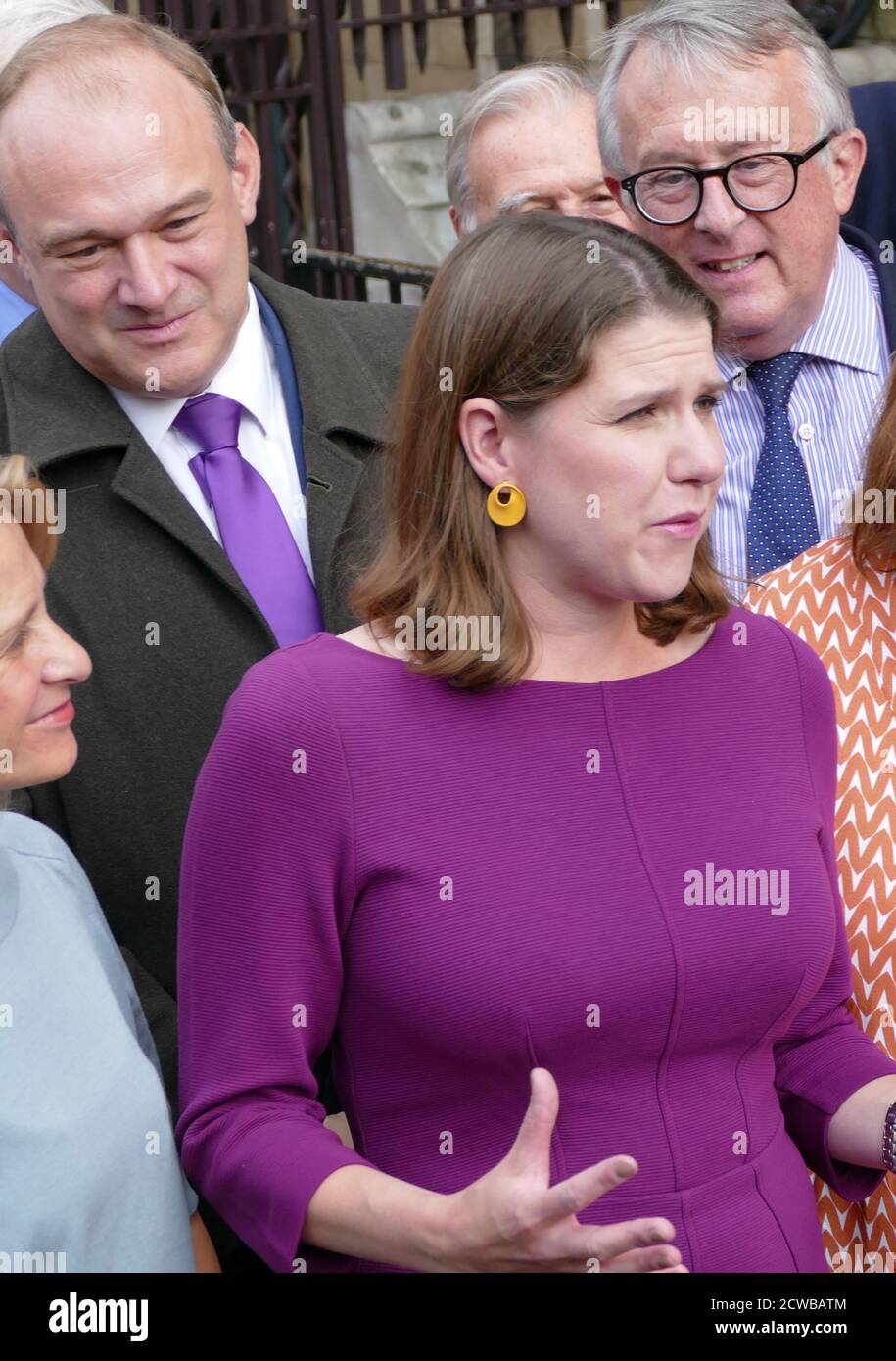 Jo Swinson the British Liberal Democrat leader addresses the press ...