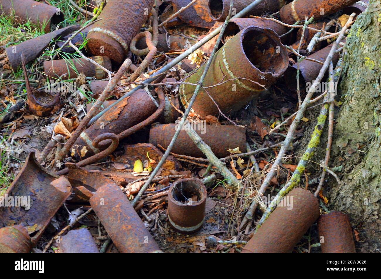 Remains of first world war weapons in a battlefield in Belgium. 2020 ...
