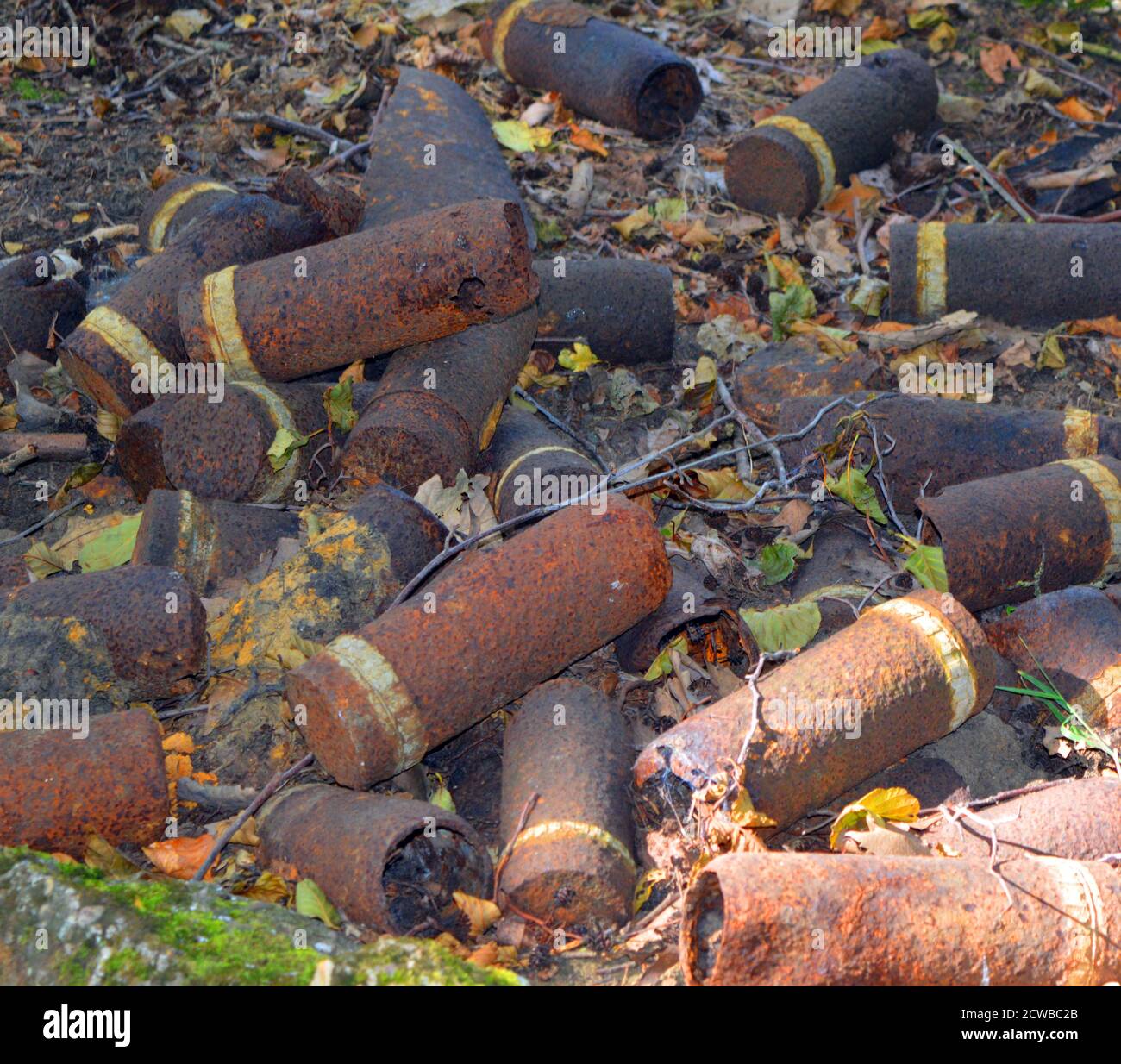Remains of first world war weapons in a battlefield in Belgium. 2020 ...