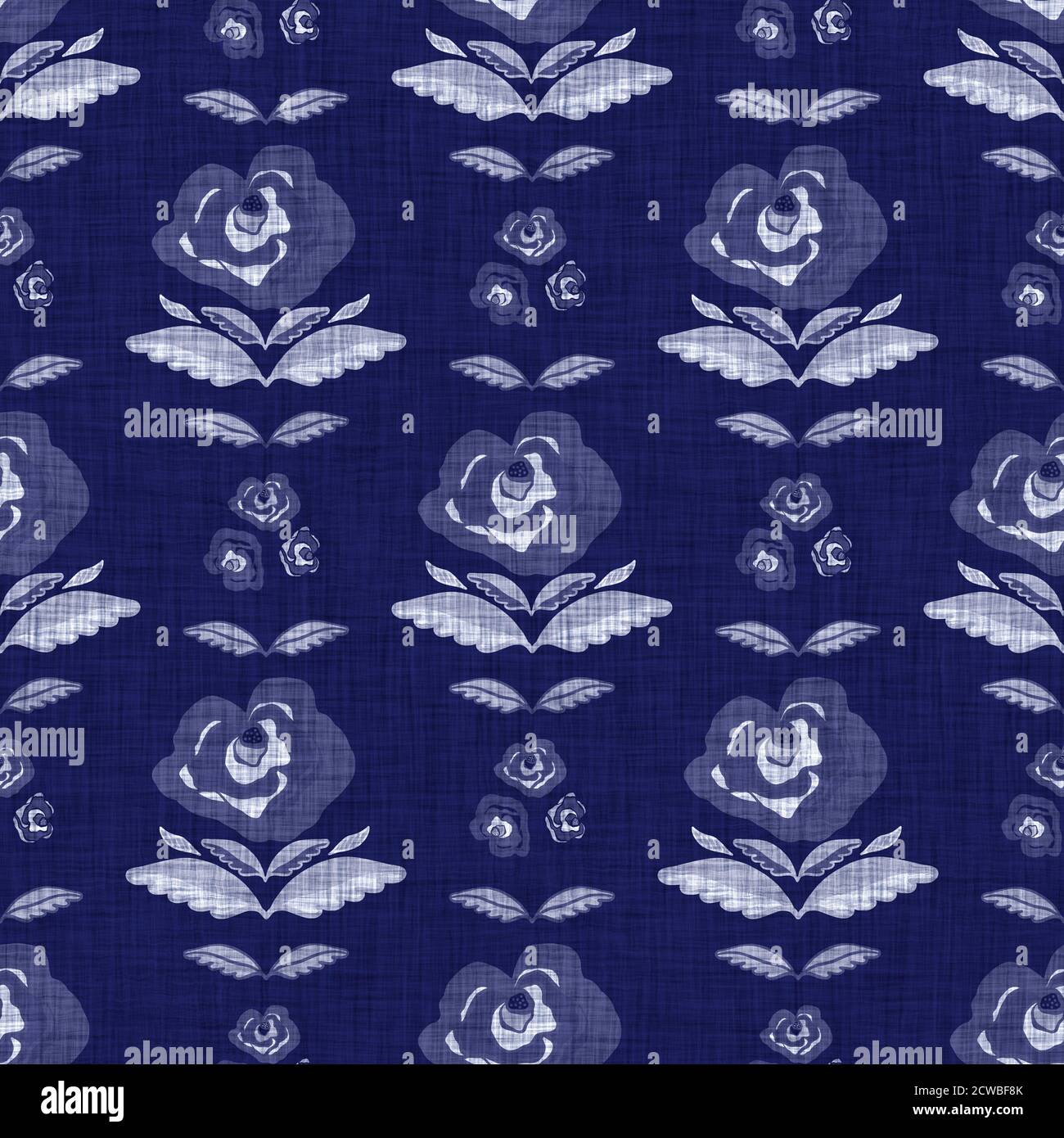 Indigo blue flower block print dyed linen texture background. Seamless ...