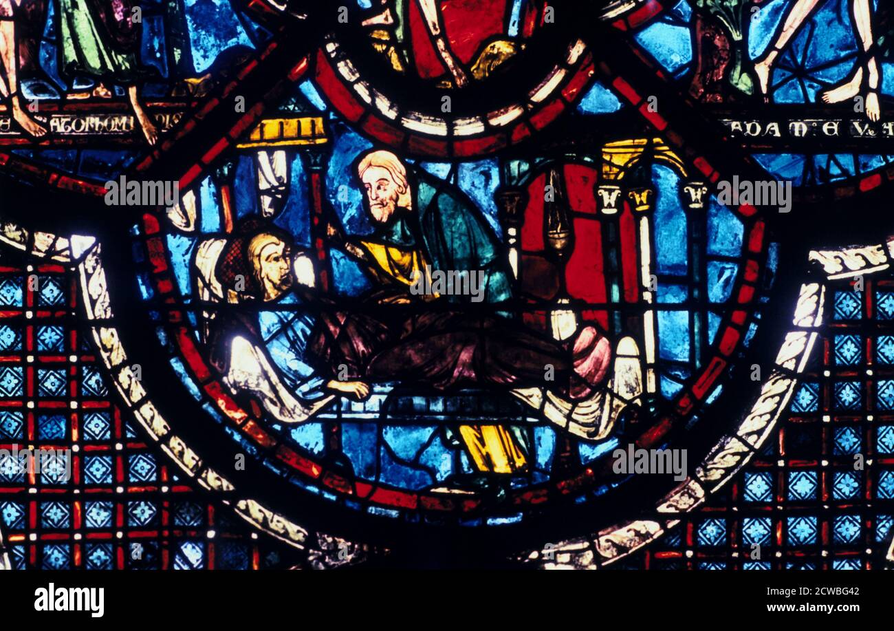 The Good Samaritan cares for the Pilgrim, stained glass, Chartres ...