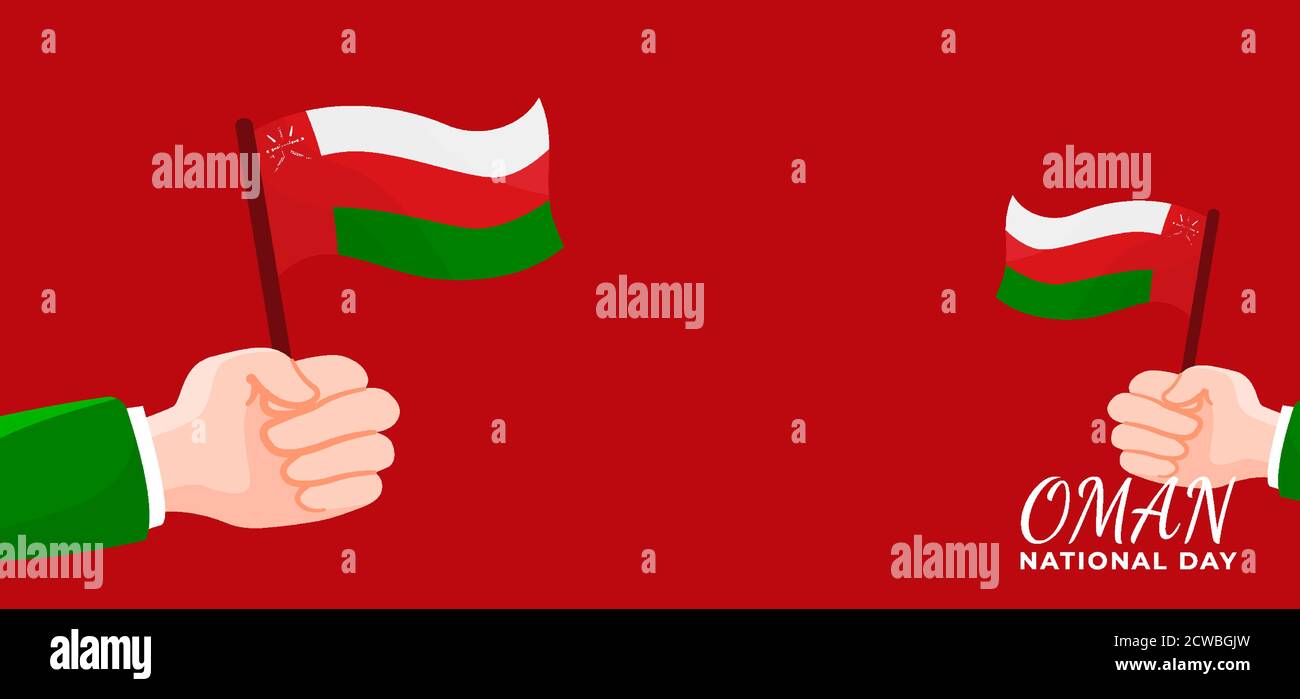 design banner website greeting oman national day with two hand holding ...
