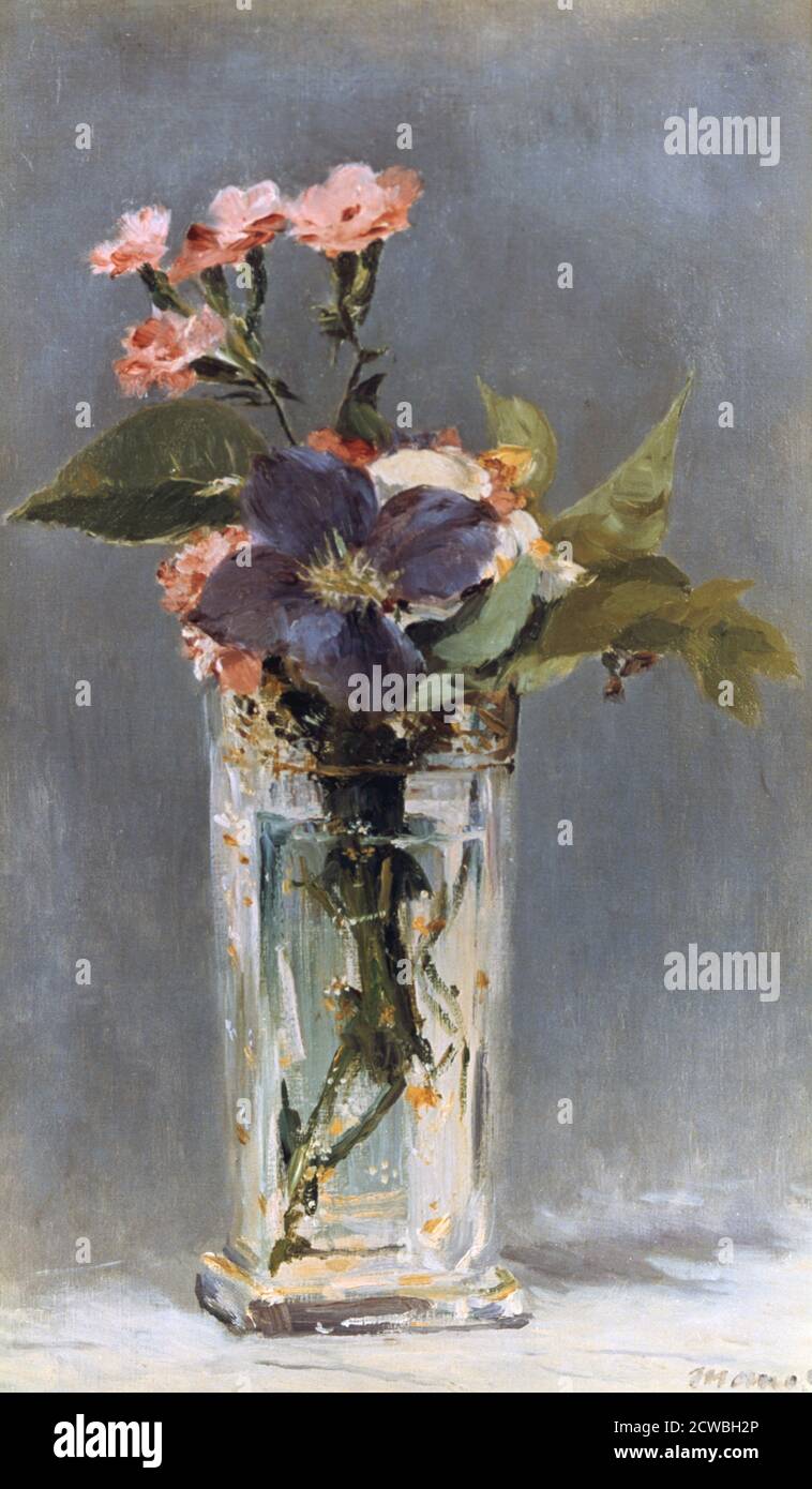 Violets and Clematis in a crystal vase', by Edouard manet, 1882 Stock ...