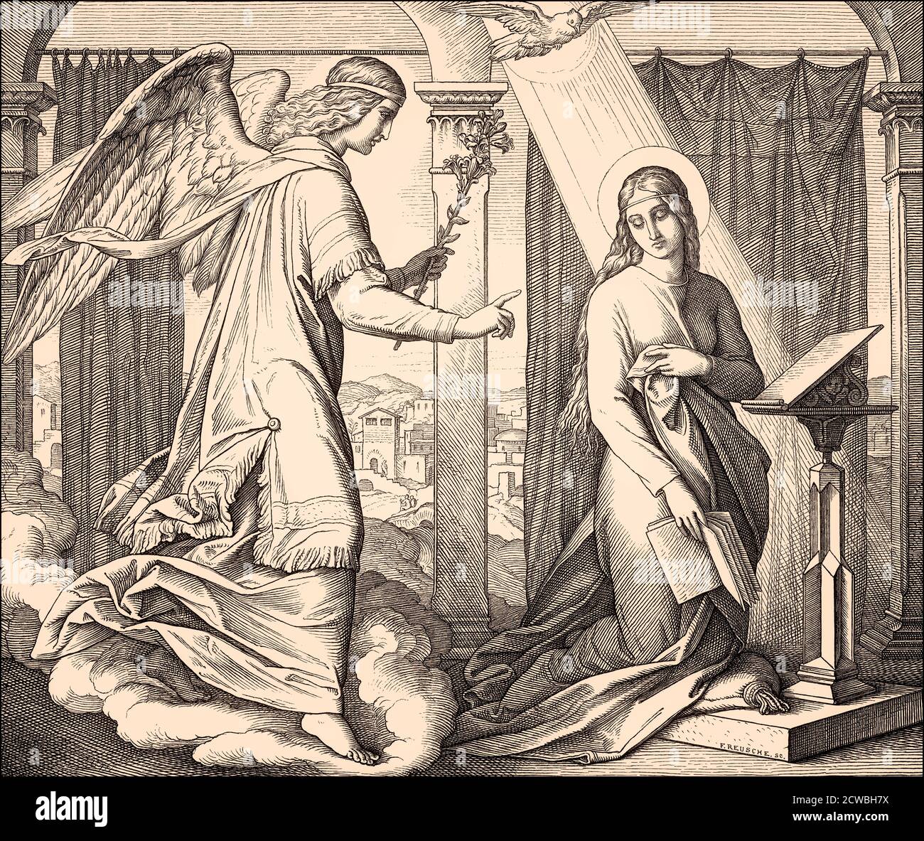 The Angel Gabriel brings the message to Mary about Jesus' birth, by ...