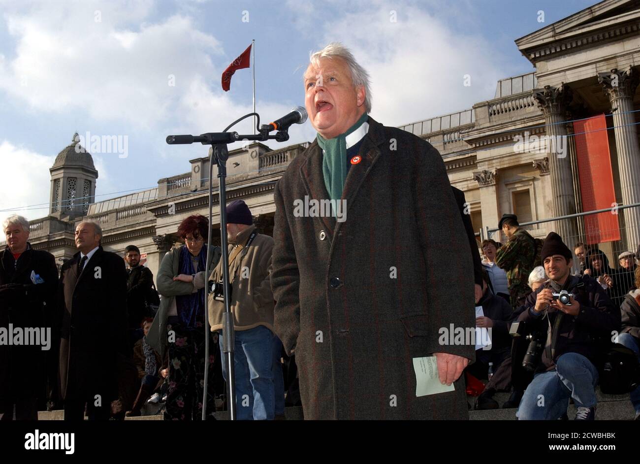 Photograph of Bruce Kent speaking at an anti-Iraq War Rally in 2003 ...