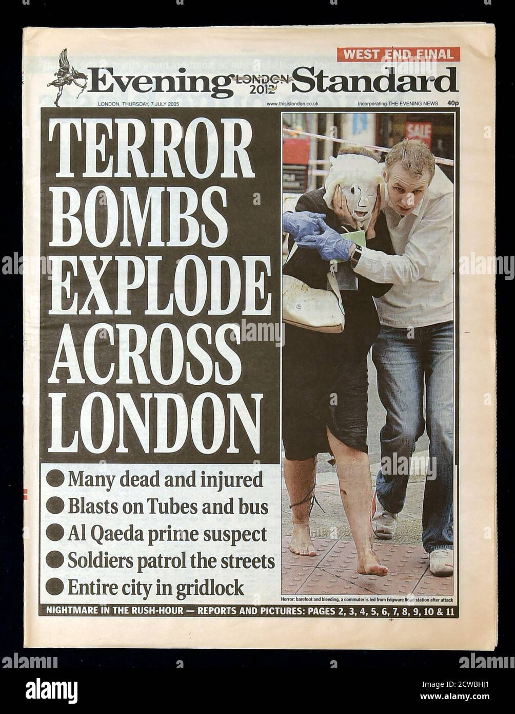The Evening Standard newspaper reporting on the 7/7 attacks in London ...