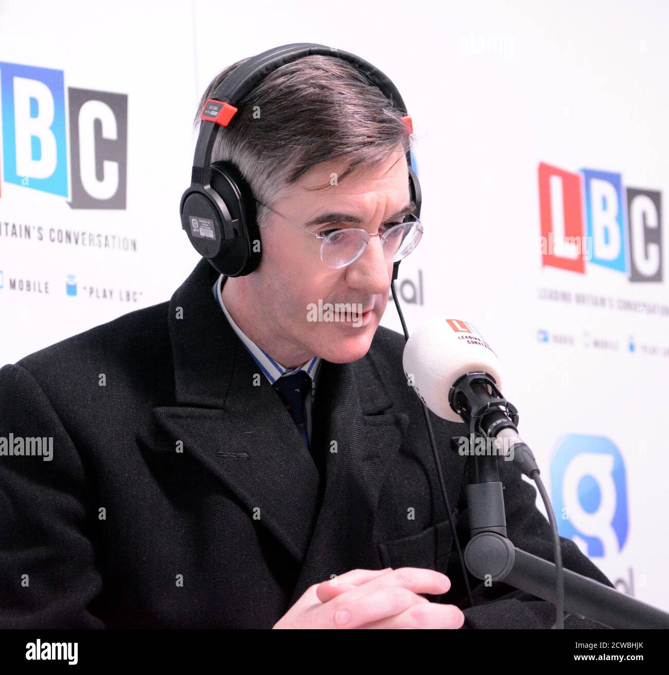 Photograph of Jacob Rees-Mogg speaking on LBC radio. Jacob William Rees ...