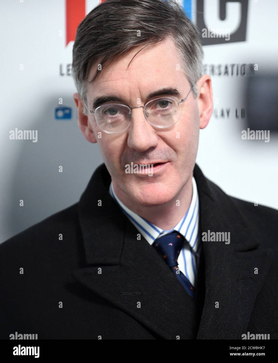 Photograph of Jacob Rees-Mogg speaking on LBC radio. Jacob William Rees ...