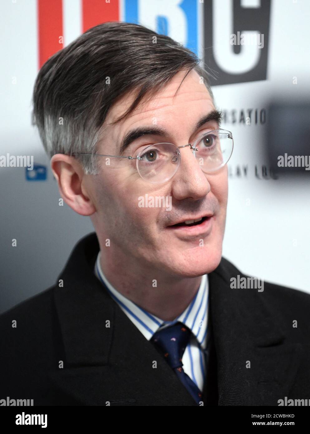 Photograph of Jacob Rees-Mogg speaking on LBC radio. Jacob William Rees ...