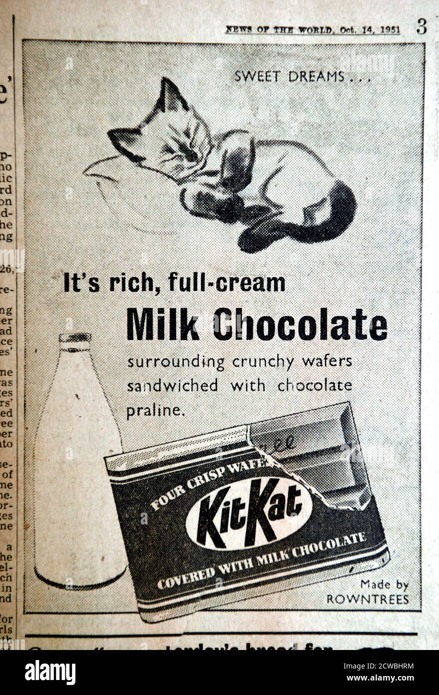 Advertisement for KitKat printed in the News of the World Stock Photo ...