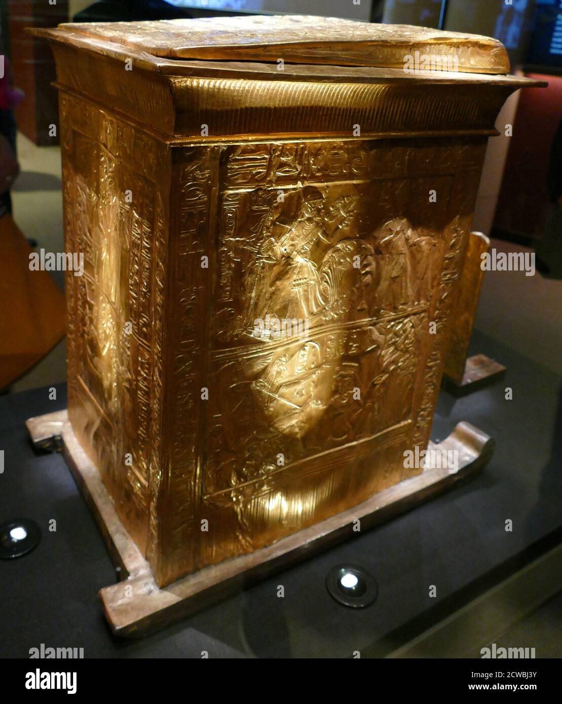 Gilded wooden shrine with depictions of Tutankhamun and Ankhesenamun ...