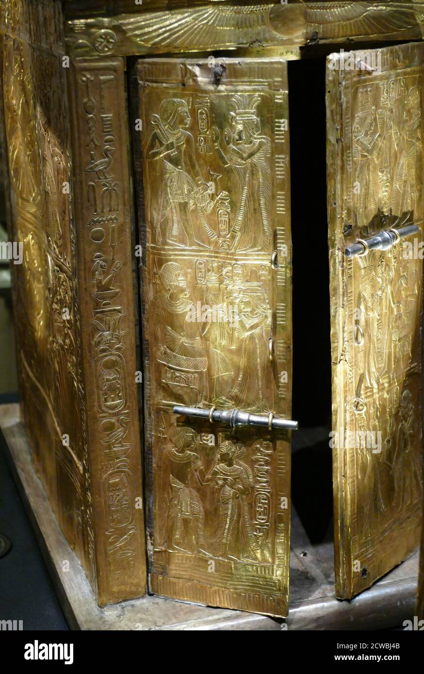 Gilded wooden shrine with depictions of Tutankhamun and Ankhesenamun ...
