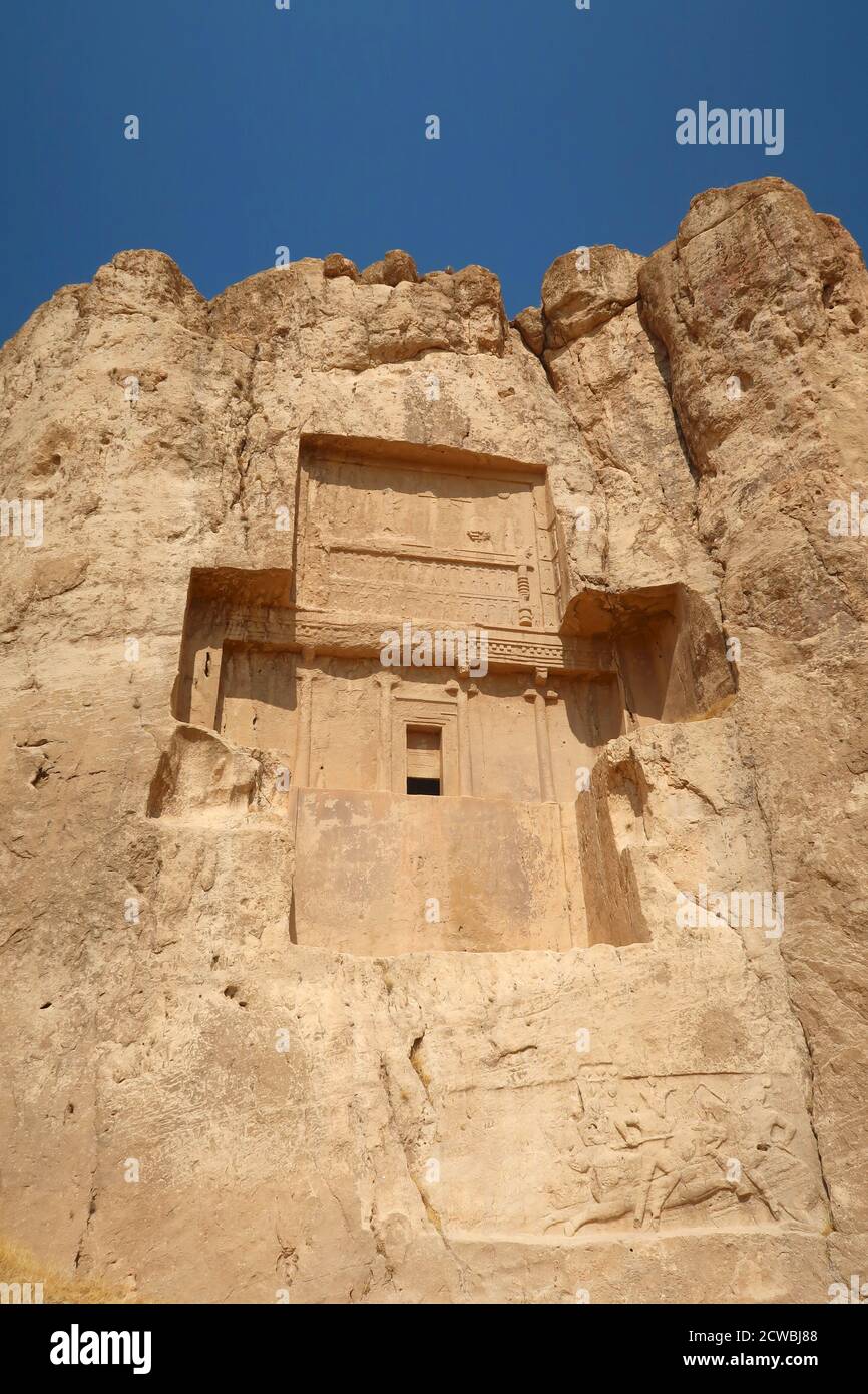Photograph of outside the tomb of Darius II, one of the four tombs of ...