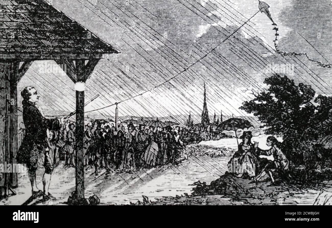 Benjamin franklin kite engraving hi-res stock photography and images ...