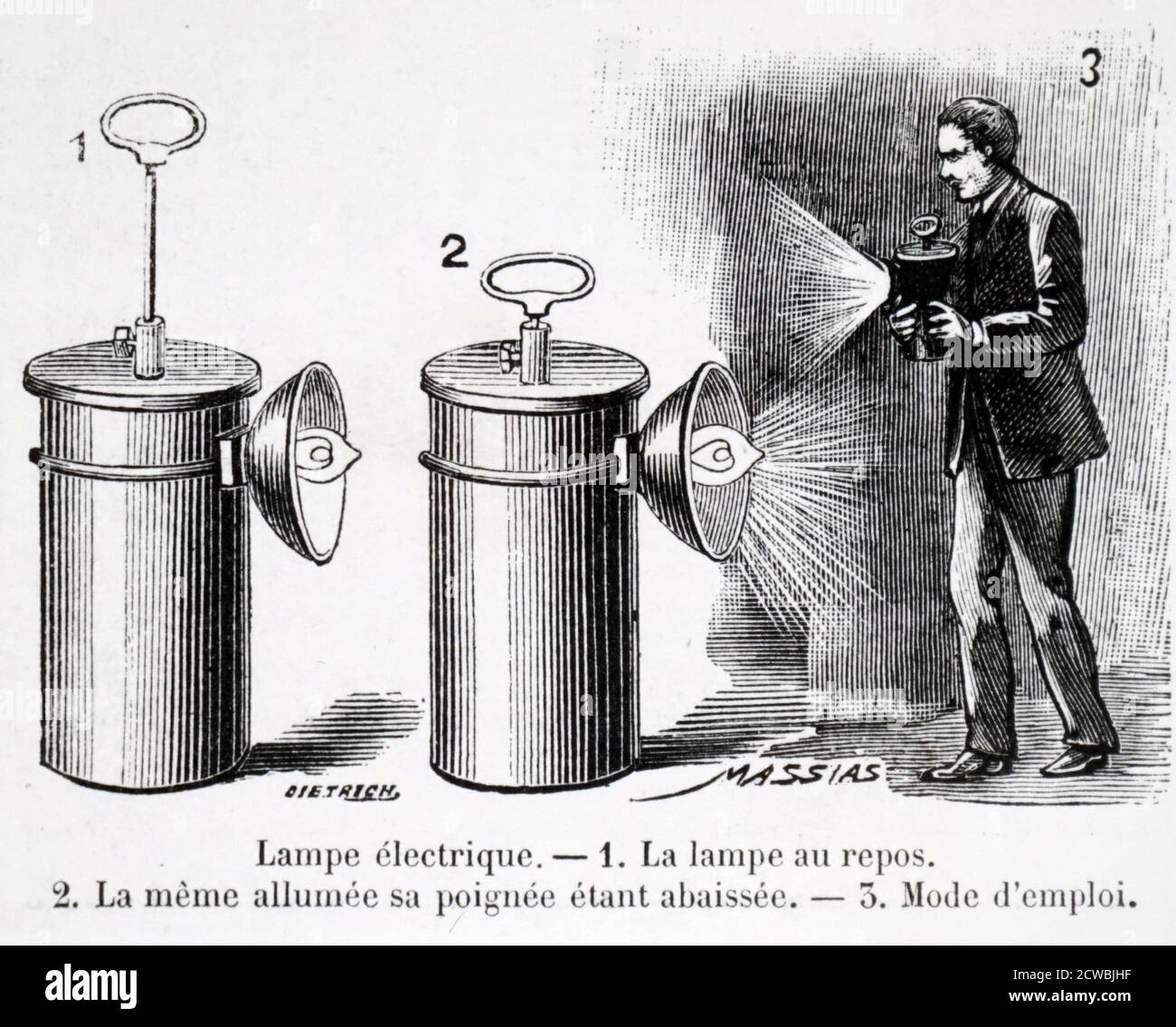 Engraving depicting a portable electric light which used a zinc or ...