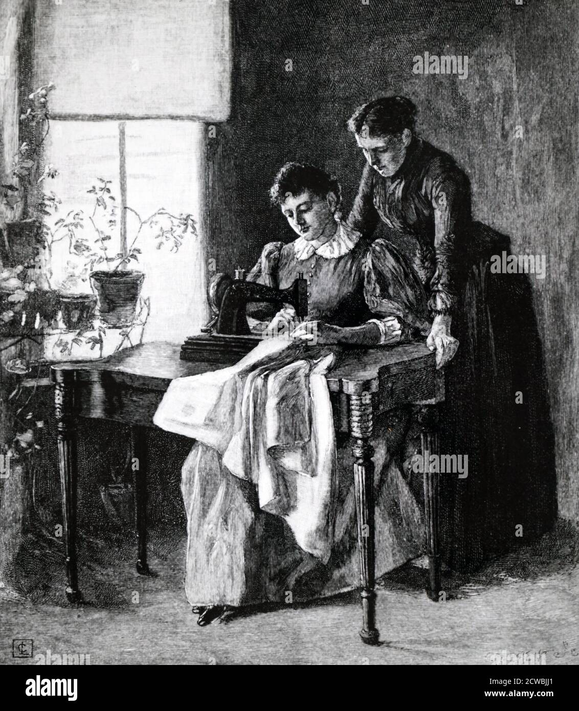 Engraving depicting an electric sewing machine Stock Photo - Alamy