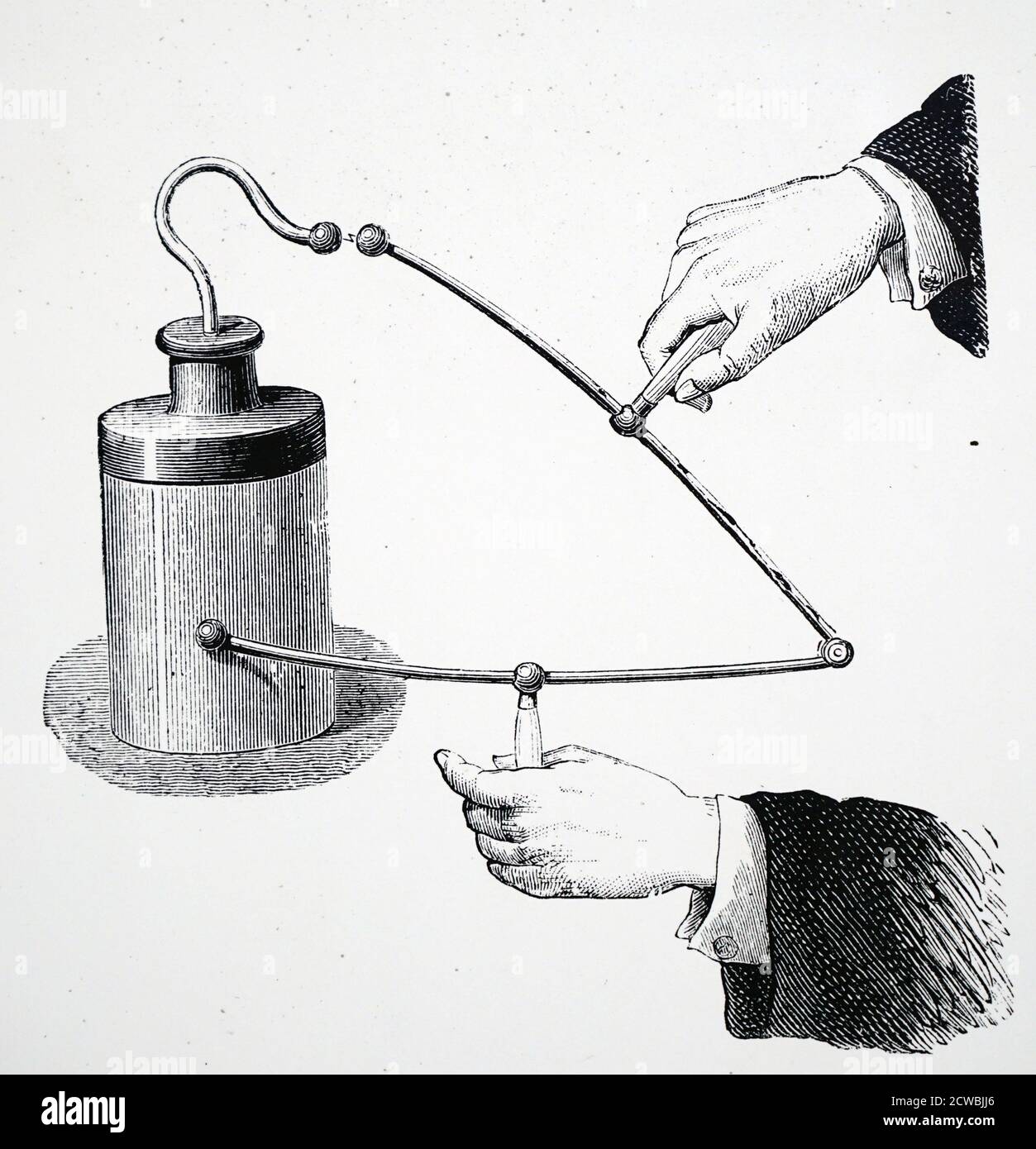 Engraving depicting the discharging of a Leyden Jar Stock Photo - Alamy