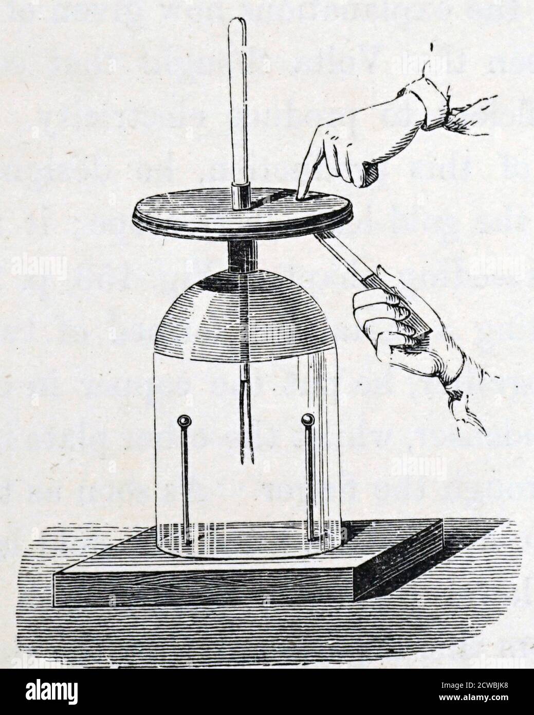 Engraving depicting Alessandro Volta's condensing electroscope Stock ...