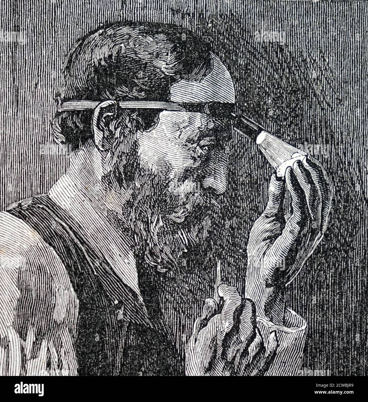 Engraving depicting a small incandescent lamp, powered by a bichromate ...