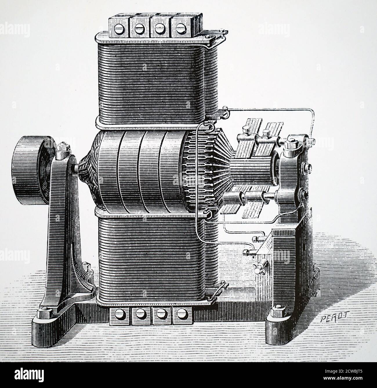 Engraving depicting Siemens dynamo with Dolgorouki engine Stock Photo ...