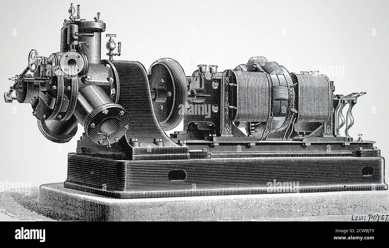 Engraving depicting a Brush dynamo with Brotherhood engine Stock Photo ...