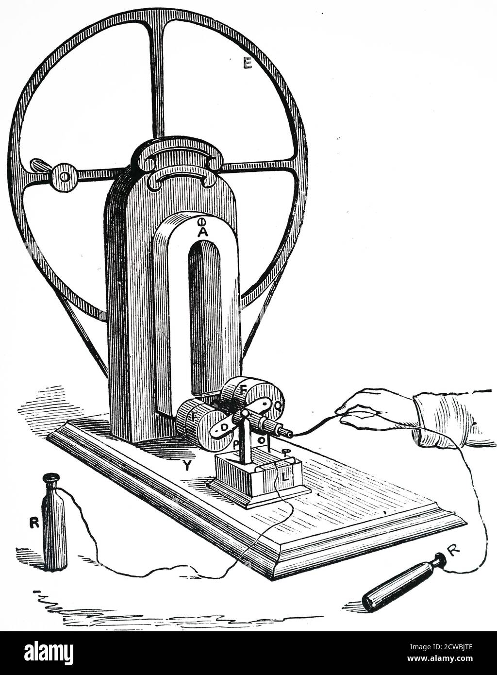 Engraving depicting Clarke's hand-powered generator Stock Photo - Alamy