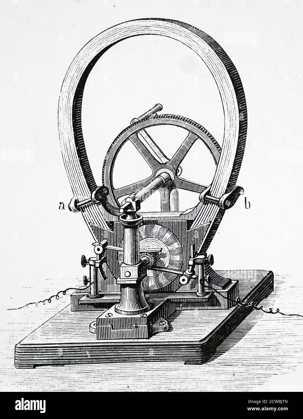 Engraving depicting Zenobe Gramme's small hand dynamo for laboratory ...