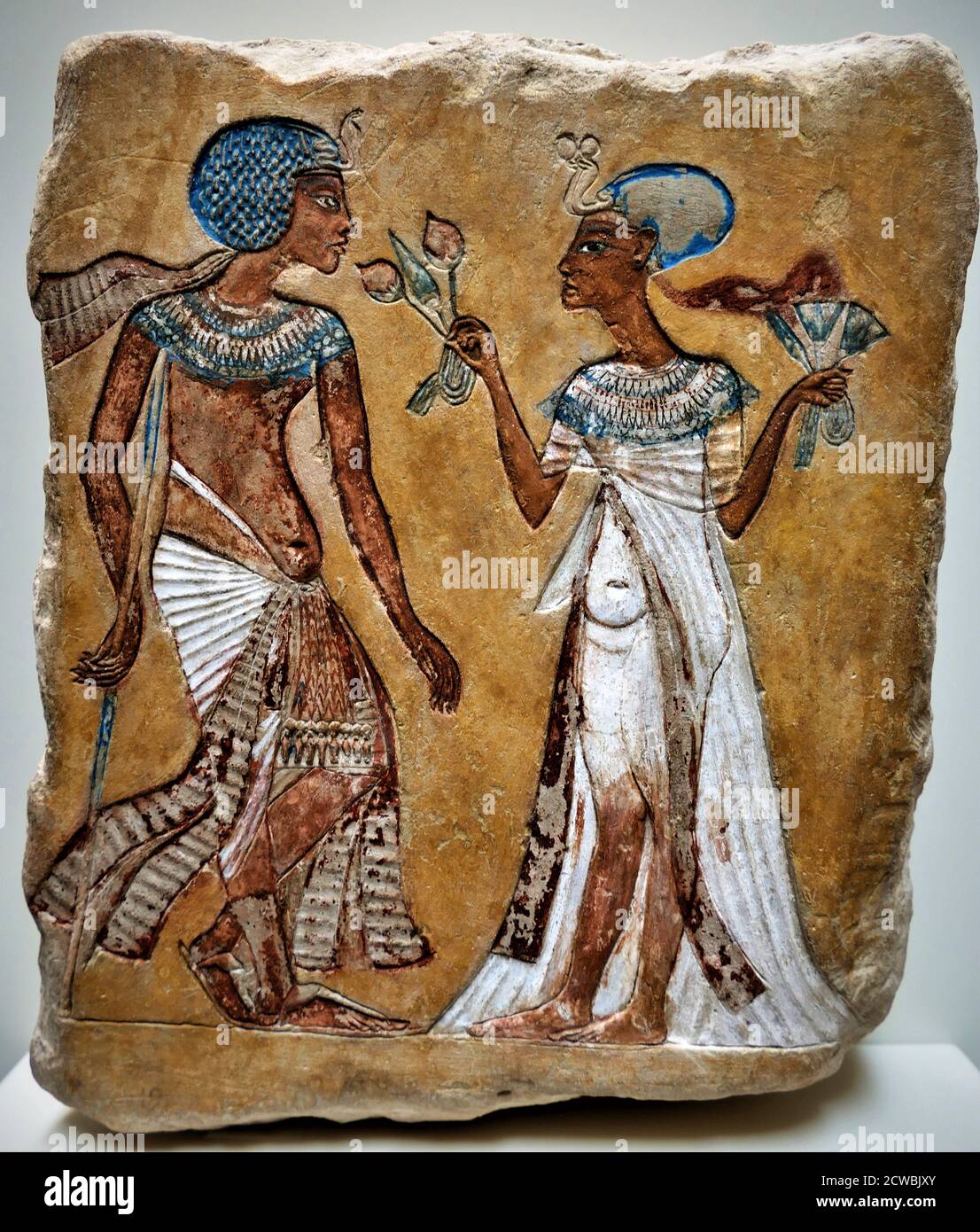 Relief depicting a royal couple taking a stroll in the garden Stock ...