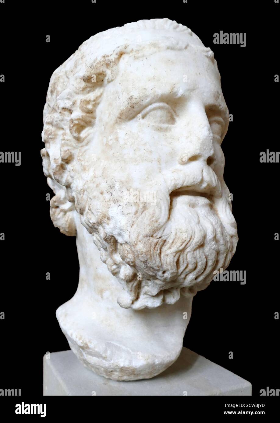 Marble portrait of the Greek lyric poet Anacreon of Teos Stock Photo ...