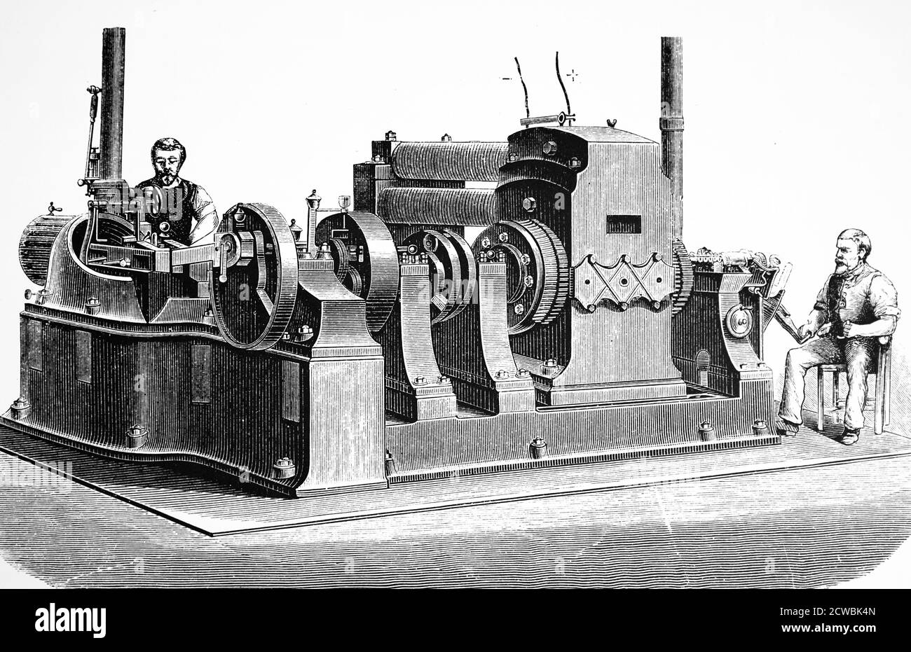 Engraving depicting Edison's "Thousand-light" machine. A 125 hp steam ...